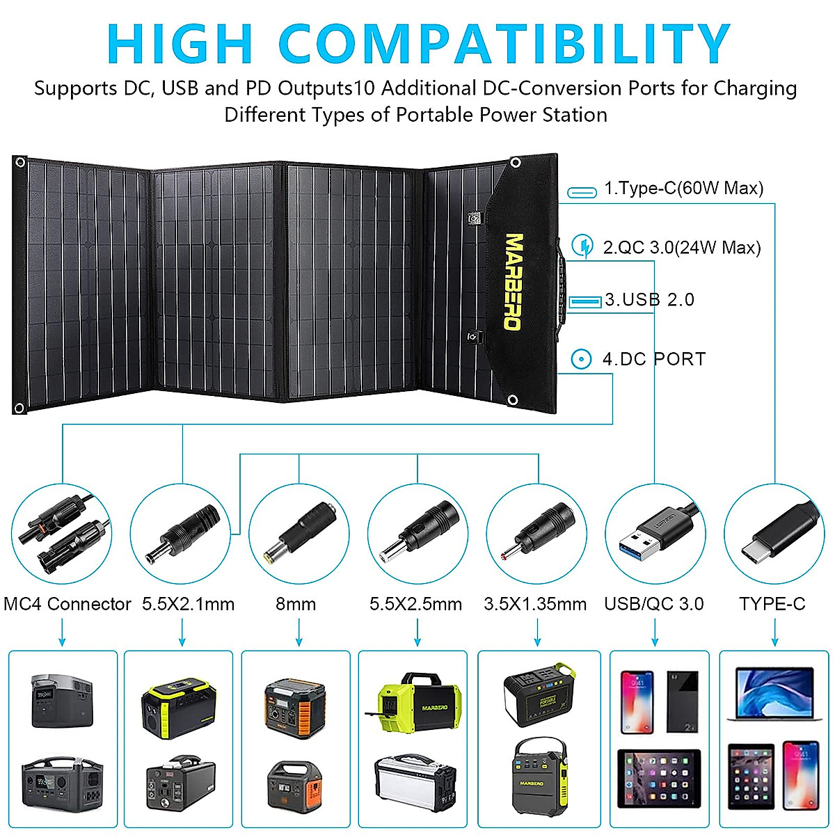 MARBERO Solar Generator 88Wh Portable Power Station with Solar Panel 100W 110V Laptop Charger for Outdoor Home Camping Emergency RV