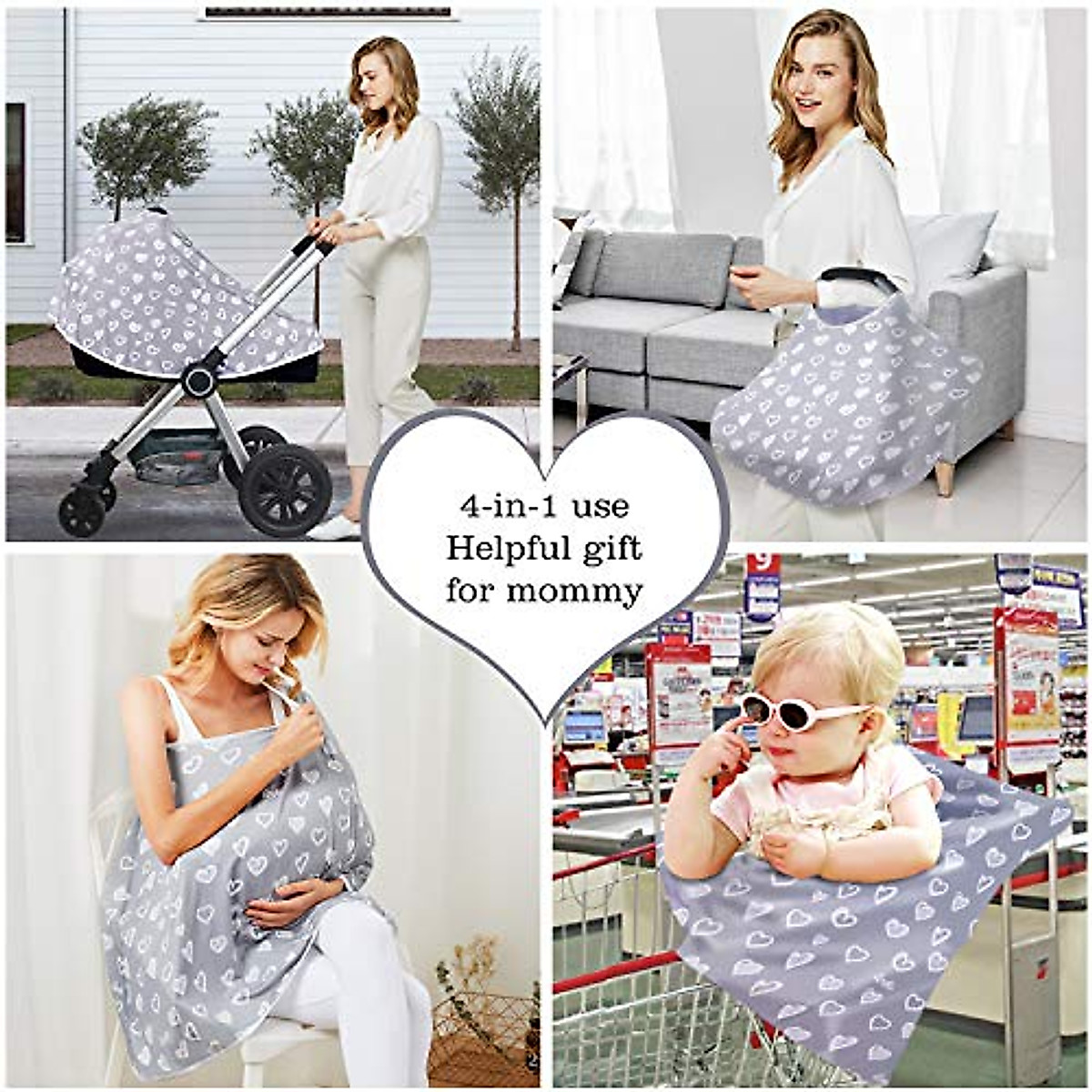 Kefee Kol Baby Nursing Cover & Nursing Poncho - Multi Use Cover for Baby Car Seat Canopy, Shopping Cart Cover, Stroller Cover, 360° Full Privacy Breastfeeding Coverage, Baby Shower Gifts for Boy&Girl