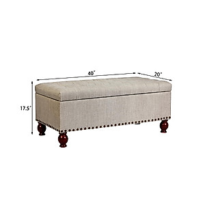 Asense Storage Ottoman Bench, 40'' Linen Fabric Rectangle Upholstered Bench with Hinged Lid for End Foot of Bed, Living Room, Bedroom, Noble Light Gray