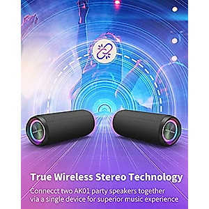 AUKTECH Bluetooth Speakers - Portable Bluetooth Speakers Wireless(100FT) with 20W Loud Stereo Sound, Deeper Bass, RGB Lights, IPX7 Waterproof, Handsfree Mic, 24H Playtime for Home Party Outdoors