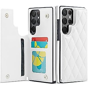 Galaxy S23 Ultra Case,Luxury Flip Folio Leather Wallet Case RFID Blocking Cover Card Slots and Kickstand for Girls Women,Protective Phone Case for Samsung Galaxy S23 Ultra (White)