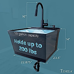 JS Jackson Supplies Tehila Black Wall-Mounted Utility Sink Tub Kit with Black Pull-Down Faucet, Wall-Mounted Utility Tub with Wall Bracket for Laundry Room, Garage, Workshop