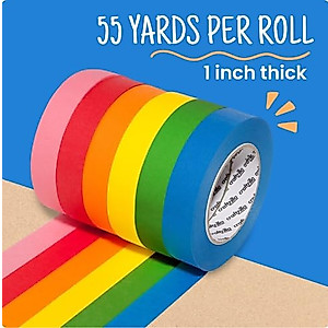 Craftzilla Colored Masking Tape – 6 Jumbo Rolls – 990 Feet x 1 Inch of Colorful Craft Tape – Vibrant Rainbow Color Teacher Tape, Great for Art, Lab, Labeling & Classroom Decorations