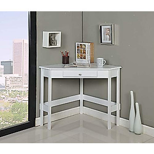Kings Brand Furniture - Hastings Wood Home & Office Corner Desk with Drawer, White
