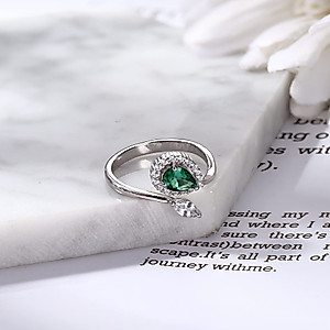 MUSECLOUD 925 Sterling Silver Birthstone Rings for Mothers Teardrop CZ Engagement Rings Adjustable Cubic Zirconia Thumb Open Rings for Women (Silver-May)