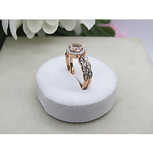 Dazzlingrock Collection 5.5 MM Cushion Morganite & Round Diamond Ladies Halo Wedding Ring Set in 14K Rose Gold, Size 9