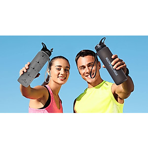 Hydration Nation (32oz Water Bottle With Time Marker - Leak Proof Water Bottles With Times To Drink For Fitness & Sports - 32oz Water Bottle With Straw For Drinking - Water Tracker Bottles (Gray)