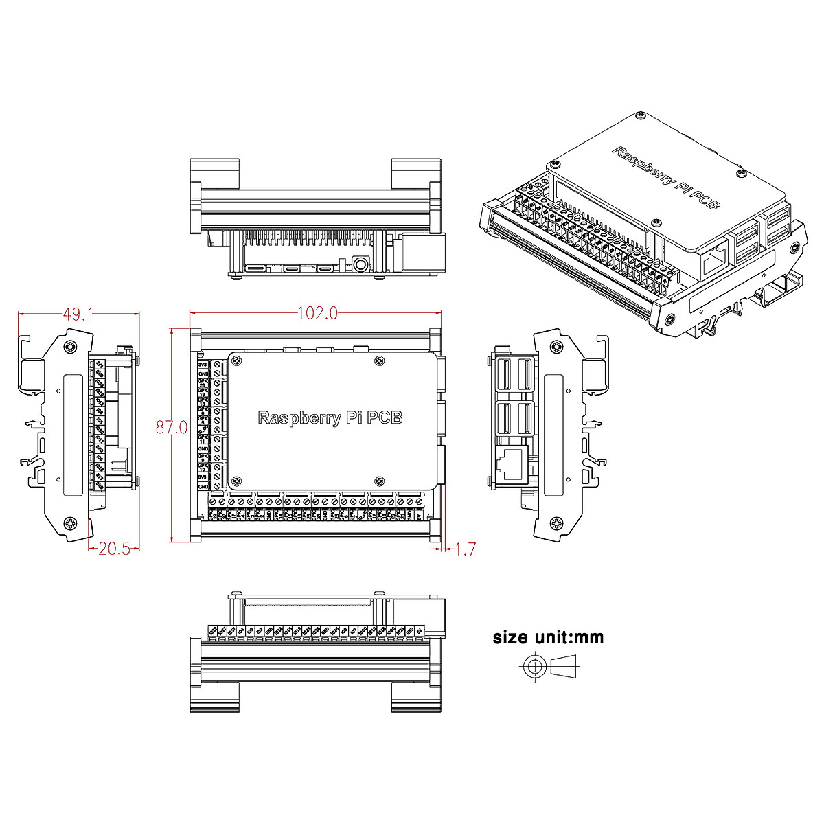 Electronics-Salon DIN Rail Mount Screw Terminal Block Adapter Module, for Raspberry Pi A+ 3A+ B+ 2B, 3B 3B+ 4B Zero Zero-W