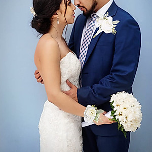 SDEERIT 4pcs Ivory Artificial Peony Wrist Corsages for Wedding, Bridesmaid Band Bracelet for Wedding Wrist Flower Mother of Bride and Groom, Party Proom Flowers(Ivory)