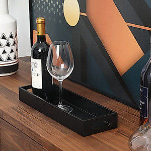 MyGift 16-inch Metal Matte Black Decorative Tray, Rectangular Narrow Serving Tray with Cutout Handles