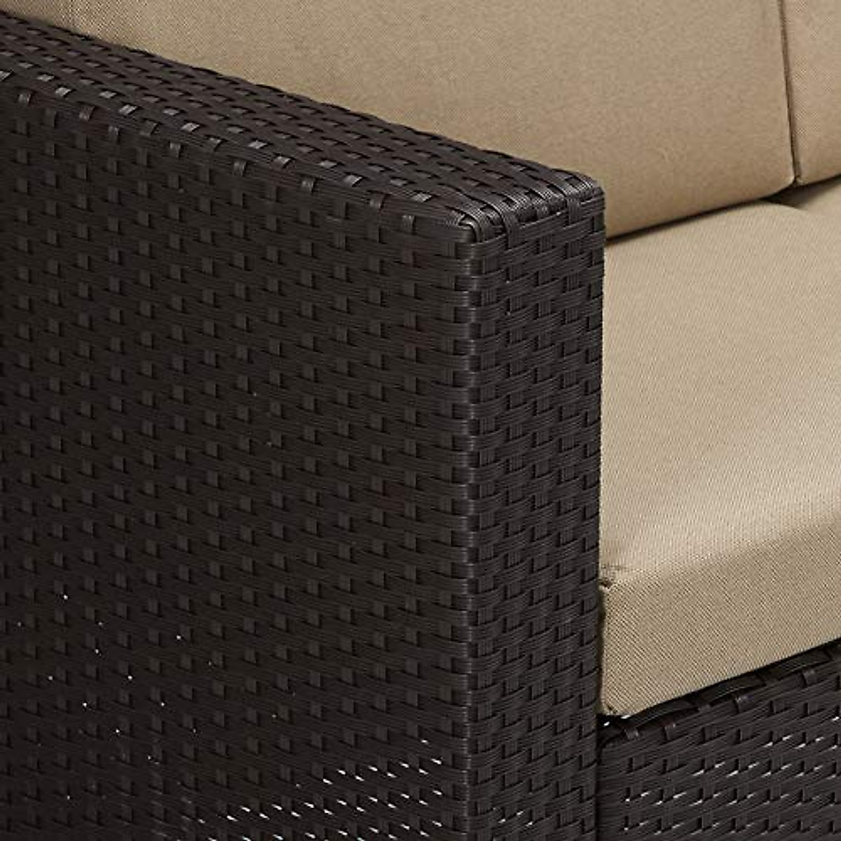 Christopher Knight Home Puerta Outdoor Wicker Loveseat with Cushions, Dark Brown / Beige Cushions