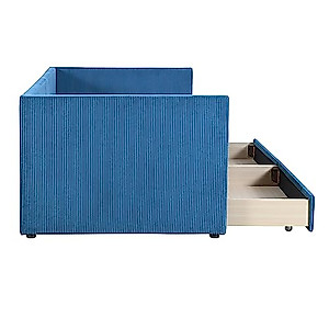 Merax Twin Size Corduroy Daybed with Two Drawers and Wood Slat,Sofa Bed Frame for Bedroom,Boys,Blue