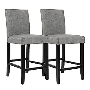 LSSPAID Bar Stools, Kitchen Island Wood Bar Chairs, Fabric Counter Height bar Stool, Fabric Upholstered Barstools, Grey, Set of 2