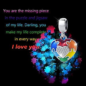 OutstandLong Autism Awareness Puzzle Piece Heart Love Dangle Charm Bead for Pandora Bracelet for Friend
