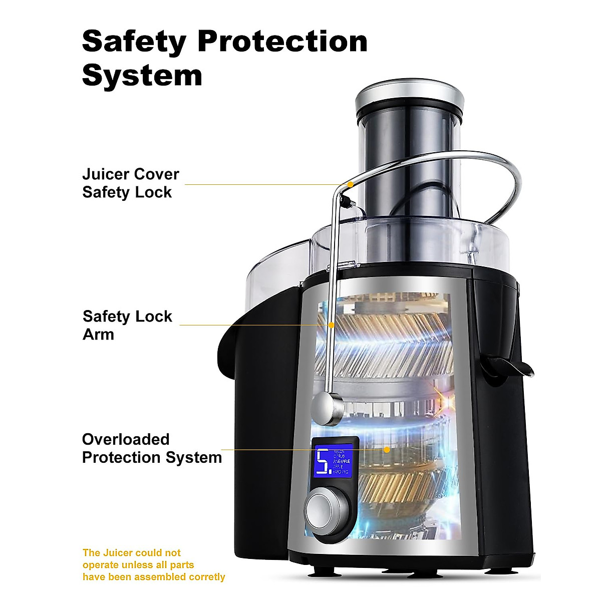 1000W 5 Speeds LCD Screen Centrifugal Juicer Machines Vegetable and Fruit, Realife Juice Extractor with Big 3" Wide Chute, Anti-drip Compact Juice Maker, Easy Clean, High Juice Yield, BPA Free