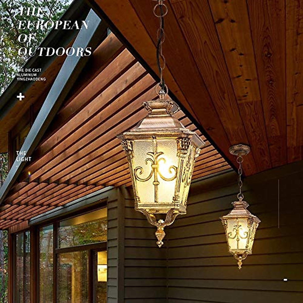 WHYA Rustic Bronze 37/45cm Retro Ceiling Pendant Lamp Die-cast Aluminum Glass E27 Outdoor Waterproof Hanging Lantern Rainproof Droplight Garden Park Courtyard Gazebo Porch Exterior Chandelier