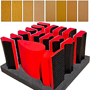 16-Piece Contoured Profile 4" Hand Sanding Block Set with 40 Sheet Hook & Loop Sandpaper Kit - Interchangeable Assorted Convex & Concave Shapes for Woodworking Furniture, Auto Paint and Crafts