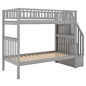 Harper & Bright Designs Twin Over Twin Bunk Bed with Stairs and Trundle, Solid Wood Stairway Bunk Bed Frame with Storage, Can be Split into 3 Separate beds, for Kids Teens Adults (Gray)