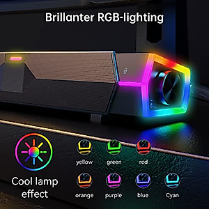 Fishcovers Bluetooth Computer Speakers for PC Desktop Monitor, RGB PC Sound Bar, USB Powered PC Speakers, HiFi Stereo Gaming Speakers for Laptop