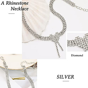 Kiszu Rhinestone Choker Necklace Silver Diamond Heart Pendant Necklaces Sparkly Dainty Crystal Cubic Zirconia Necklace Chain Jewerly Fashion Party Prom Wedding Accessories for Women and Girls