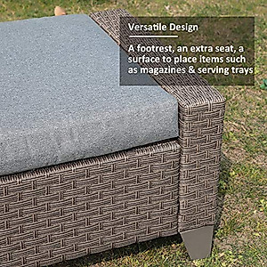 SUNSITT Patio Furniture Ottoman Outdoor Wicker Footstool with Waterproof Furniture Cover