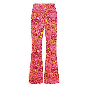Deerose Hippie Flared Pants for Girls 70s 80s Costume Cute Pink Bell Bottom Floral Print Bootcut 3-4 Years
