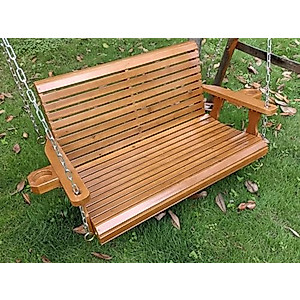 Wooden Porch Swing 2-Seater, Bench Swing with Cupholders, Hanging Chains and 7mm Springs, Heavy Duty 800 LBS, for Outdoor Patio Garden (Brown, 4 FT Extra Large)