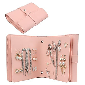 Fangoo Earring Book Organizer Stud Earring Storage Case Travel Small Earring Holder Organizers Display Portable Earring Binder Pu Leather Capable to Hold 42 Pairs (Pink