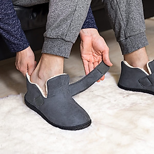 Zizor Mens Slipper, Velcro House Shoes for Diabetic, Men Gifts, Memory Foam, Indoor Outdoor, Winter Ankle Pantuflas with Rubber Sole (Dark Grey, Size 11)