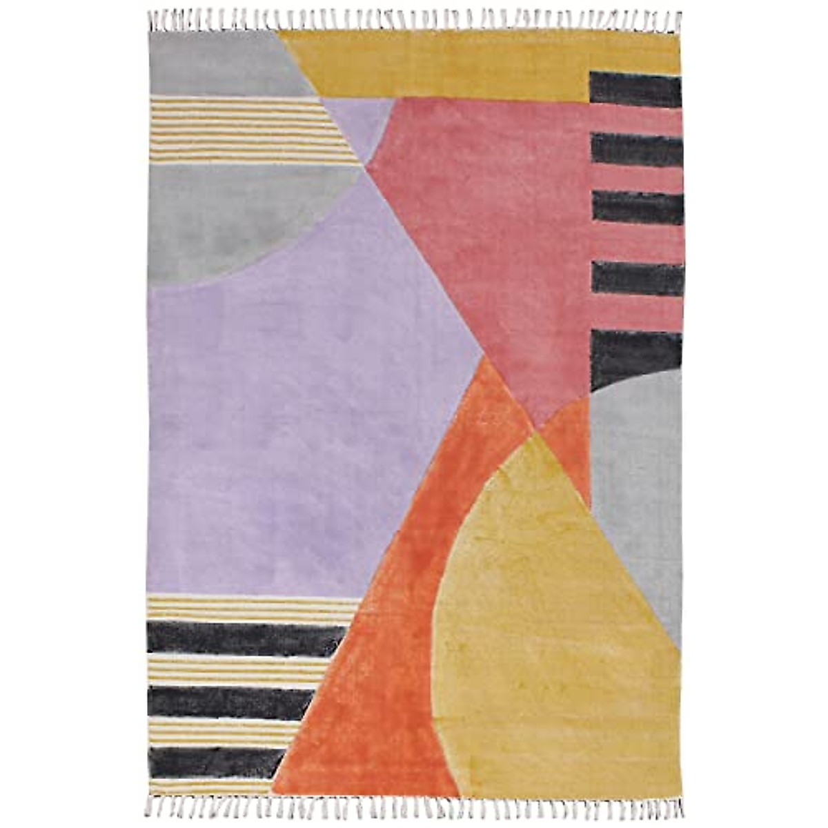 Casavani Hand Made Cotton Dhurrie Geometric Yellow & Pink Tassel Rug Easy Care Washable Rugs for Doormat Entryway Living Room Bedroom Hallway Balcony 4x12 Feet Runner
