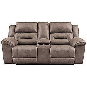 Signature Design by Ashley Stoneland Faux Leather Double Reclining Loveseat with Console Brown 1 Love Seats, Gray