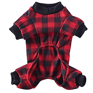 ChezAbbey Plaid Pet Clothes for Dog Pajamas Coat Cat PJS Jumpsuit Soft Velvet Doggie Jumpsuit Onesies Jammies Fleece Cat Apparel Warm Flannel Puppy Costumes