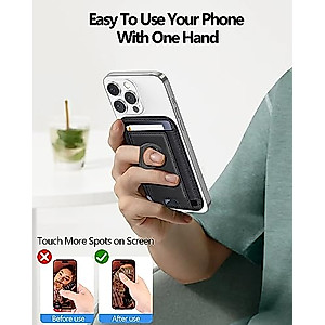 Miroddi Magnetic Wallet for iPhone 12 13 14 15 Accessories Set for Magsafe Credit Card Holder Can Store 3 Cards Back of Leather Phone Wallet with Ring Grip Black