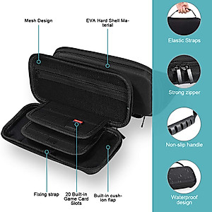 Zacro Carrying Case kits for Nintendo Switch Lite, can Store 20 Game Cassettes, include 1 Silicone Grip Protector, 2 HD screen protectors, 1 Type-C Charging Cable and 2 pairs Handle Caps