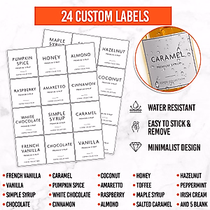 Coffee Syrup Dispenser Set, Coffee Bar Accessories, 500ml Glass Syrup Bottle Set with Labels, Silicone Funnels, Bamboo Tray (Gold)