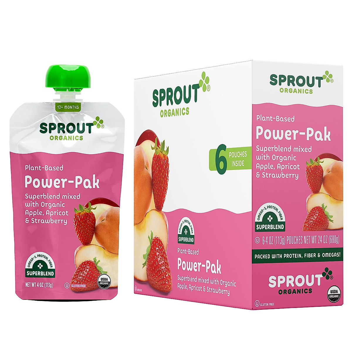 Sprout Organic Baby Food, Stage 4 Toddler Pouches, Apple Apricot & Strawberry Power Pak, 4 Oz, Pack of 12