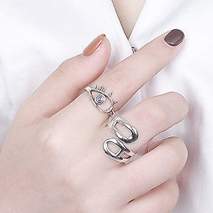 BOKIIWA Evil Eye Ring-925 Silver Open Cuff Adjustable Evil Eye Statement Love Lucky Protection Rings for Women Jewelry (Evil Eye Ring)