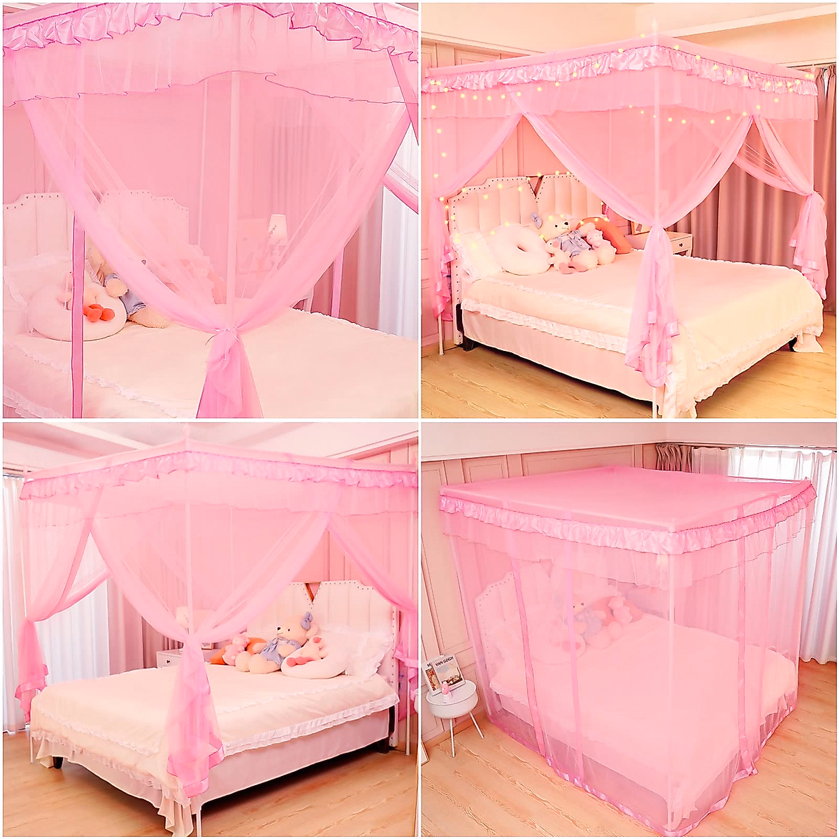 Hptmus Canopy Bed Curtains - Bed Canopy for Girls Bed Curtains Princess Bed Canopy Bed Canopy Curtains Canopy for Bed Drapes Birthday Present Adults Girls Room Decor(Twin, Pink)