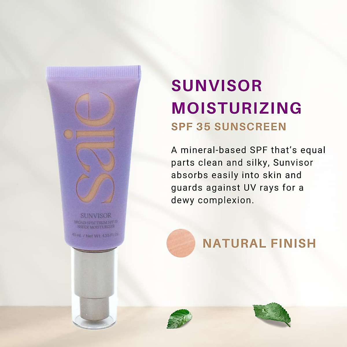 Saie Sunvisor Broad Spectrum SPF 35 Sheer Moisturizer 1.35 oz