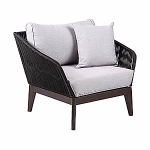 armen LIVING LCATCHWDDK Athos Indoor Outdoor Club Chair in Dark Eucalyptus Wood with Latte Rope and Grey Cushions, Gray