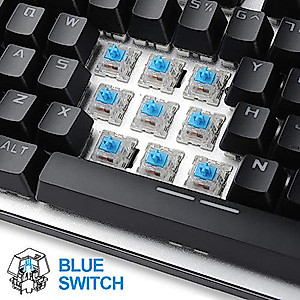 Hcman Mechanical Keyboard Blue Switches,21 LED Backlit Modes Gaming Keyboard,Metal Plate 100% Anti-ghosting for Computer PC & Mac Gamers (Silver)