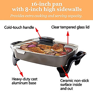 16" Grey Ceramic Electric Skillet - Roast fry grill stew bake make casseroles and more