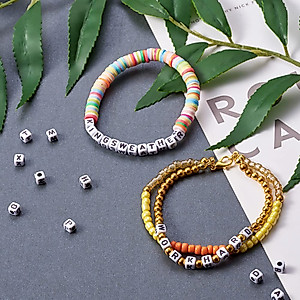 240pcs Opaque Acrylic Letter C Cube Beads White Plastic Alphabet Loose Spacer Square Beads 4-5mm for DIY Name Bracelet Necklace Jewelry Crafts Making Hole: 1.8mm