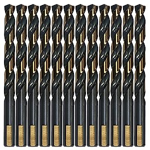 VALYRIANTOOL 12PCS 1/4" HSS Black Gold Twist Drill Bits Set, 135 Degree Split Point, Jobber Metal Drill Bit, General Purpose for Use in Mild Steel, Copper, Aluminum, Zinc Alloy, Wood, and Plastic