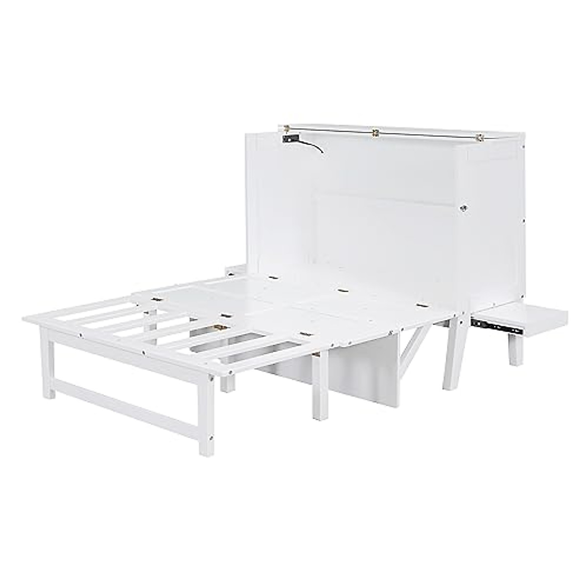 WADRI Modern Full Size Murphy Bed with USB Port and Removable Shelves on Each Side, Wood Mobile Murphy Chest Bed, Muti-Functional Cabinet Bed for Kids Teens Adult (White+Full-60)