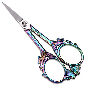 YOUGUOM Sewing Embroidery Scissors – Small Vintage Sharp Detail Shears for Craft, Artwork, Needlework Yarn, Handicraft DIY Tool, Thread Snips, 4.7in Rainbow Butterfly Style