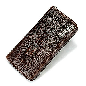 NIUCUNZH Genuine Leather Cool Long Wallets for Men Personalized Zip Around Wallet Checkbook Cash Credit Card Holder Wallet Coffee