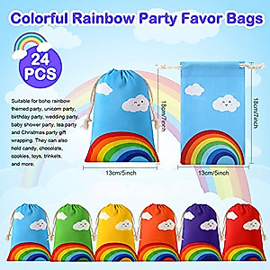 24 Pcs Rainbow Gift Bags with Drawstring Party Favor Bag Birthday Supplies Candy Goodie Treat Bag for Birthday Baby Shower Wedding (5 x 7 Inch)
