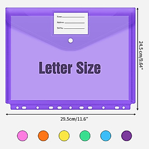 EOOUT 30pcs Binder Pocket, Binder Pockets for 3 Ring, Binder Folders, 11 Holes, Letter Size, Snap Button Pouch with Label for School, Home and Office