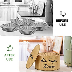 Air Fryer Disposable Paper Liner Holder Organizer, Bamboo Storage Organizer Bin Box for Cabinet, Pantry, Kitchen, Storage Container with Lid for Air Fryer Liners Air Fryer Parchment Paper